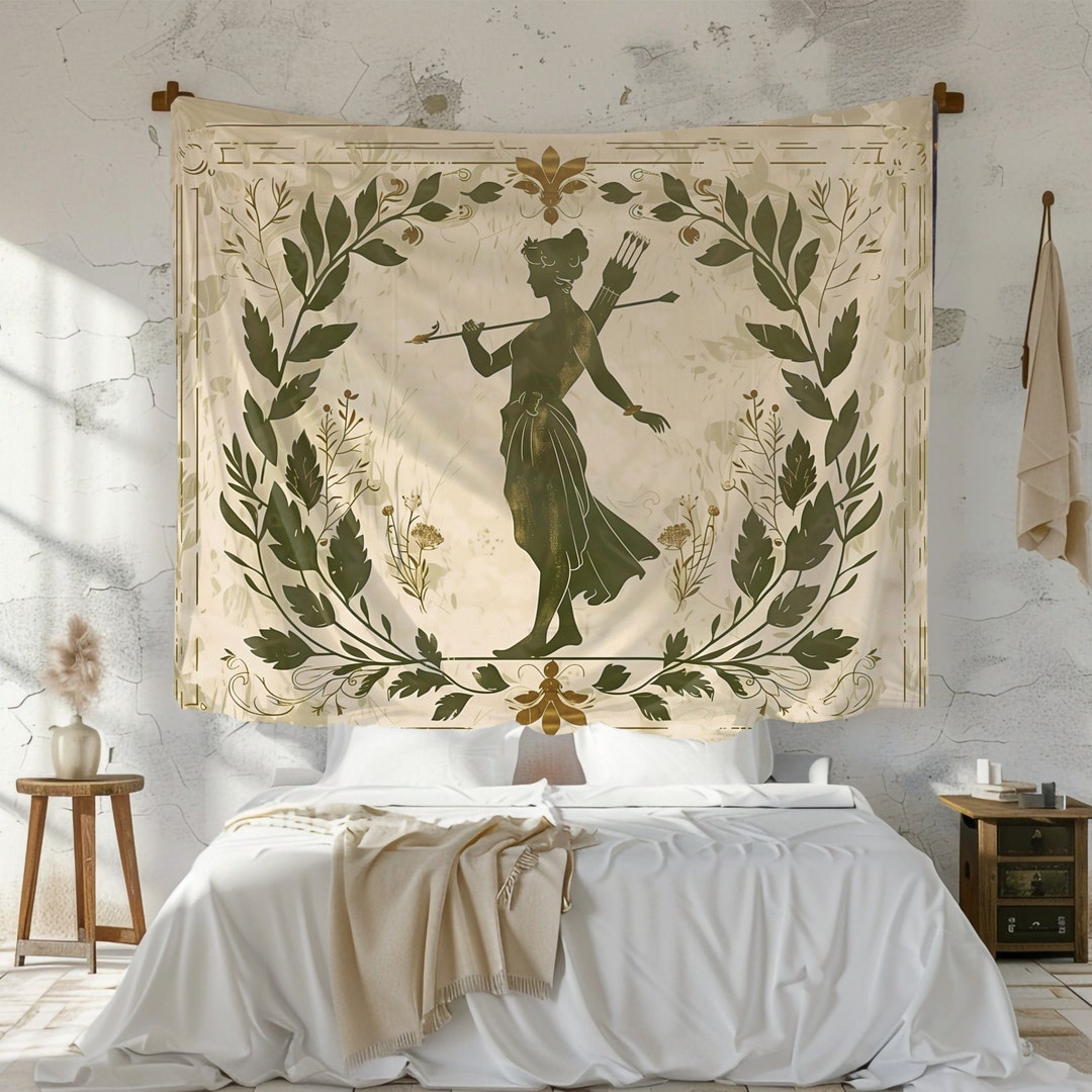 Greek Goddess Artemis Tapestry Art Fantasy Wall Art Botanical Artemis ...