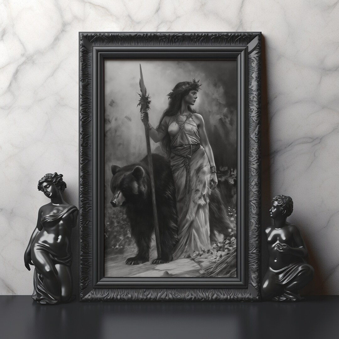 Artio Celtic Bear Goddess Monochrome Print Celtic Bear Goddess Black ...
