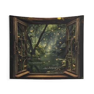 Enchanted Forest Window Tapestry Art Fantasy Forest Wall Art Enchanted ...