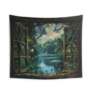 Enchanted Forest Window Tapestry Art Fantasy Forest Wall Art Enchanted ...