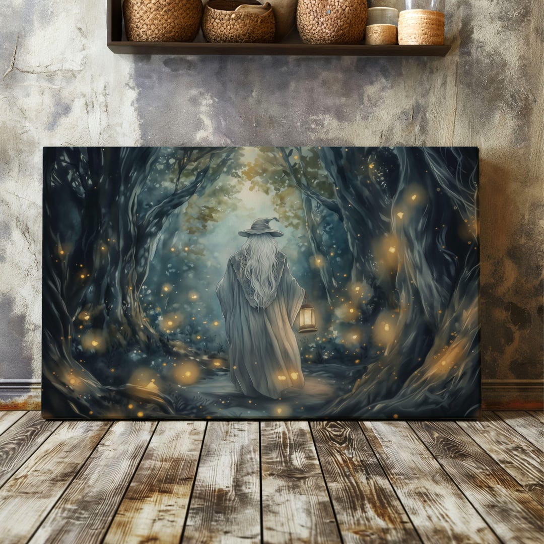 Wizard and Enchanted Forest Wrapped Canvas Print Fantasy Fairy Lit ...