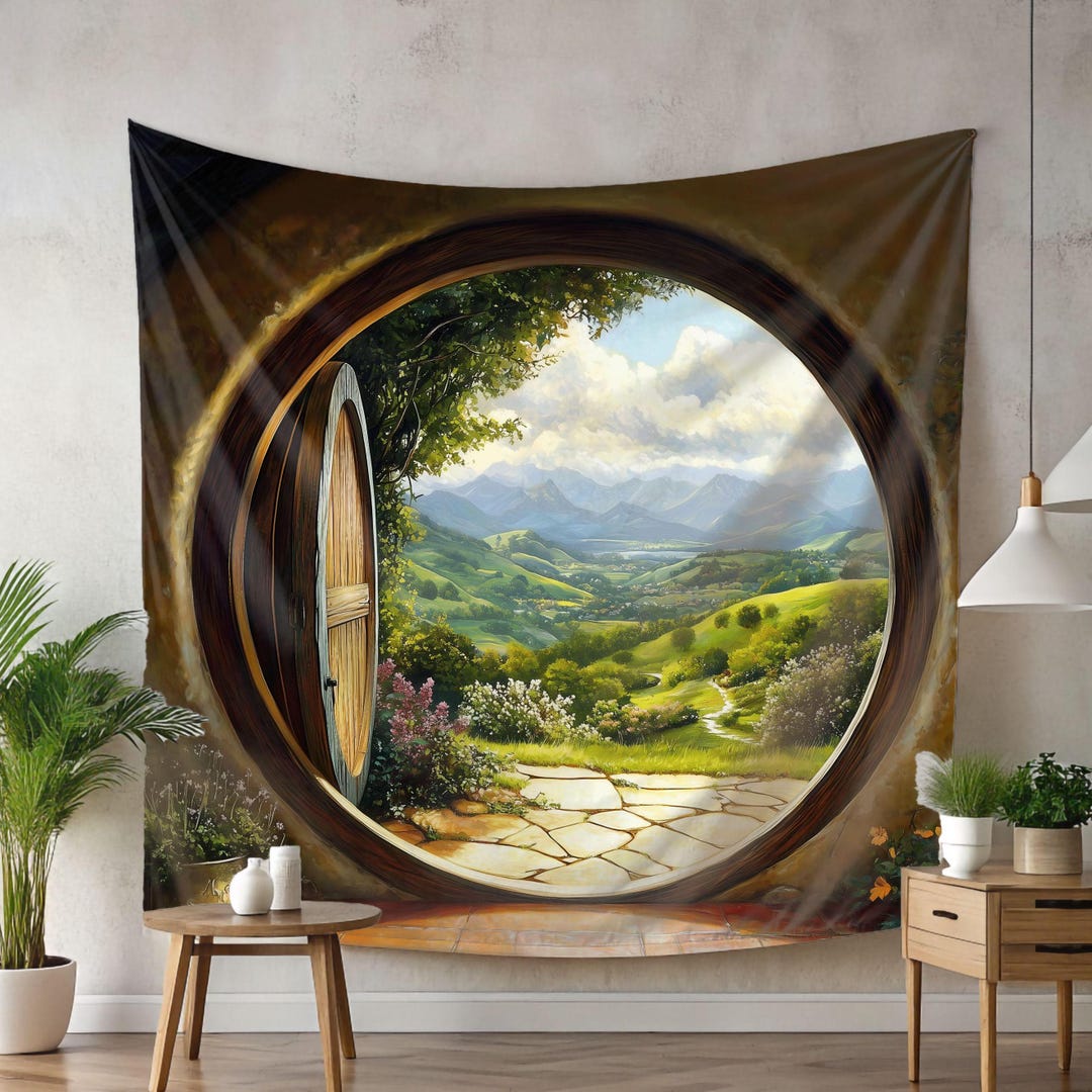 Hobbit House Entrance Tapestry Hobbit House Wall Art Decor Fantasy ...
