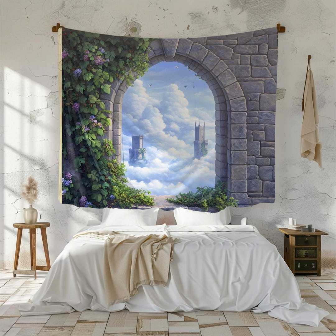 Castle in the Sky Window Tapestry Fantasy Castle Wind Tapestry Art ...