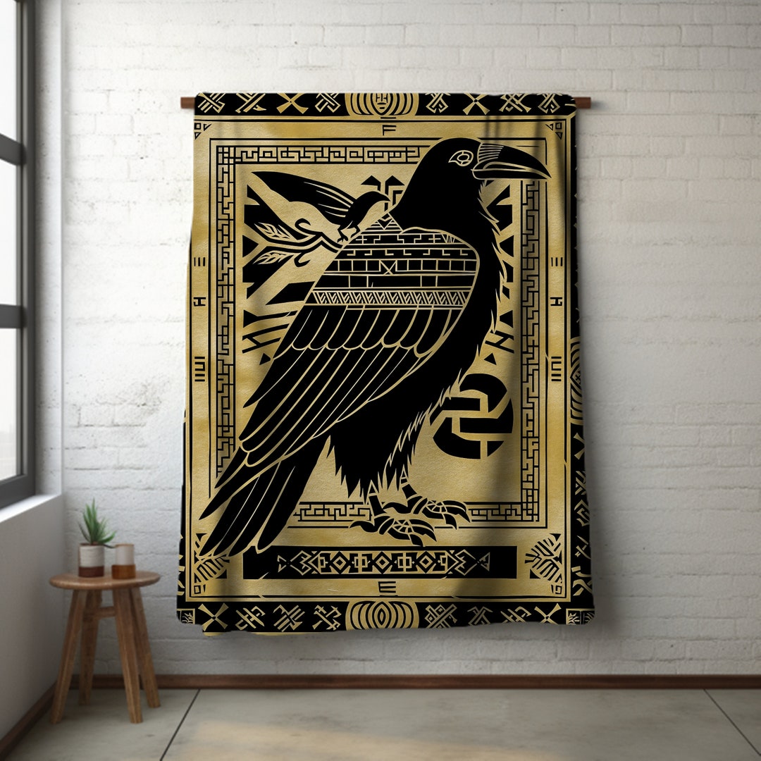 Norse Raven Blanket, Raven Throw Blanket, Norse Style Crow Velveteen ...
