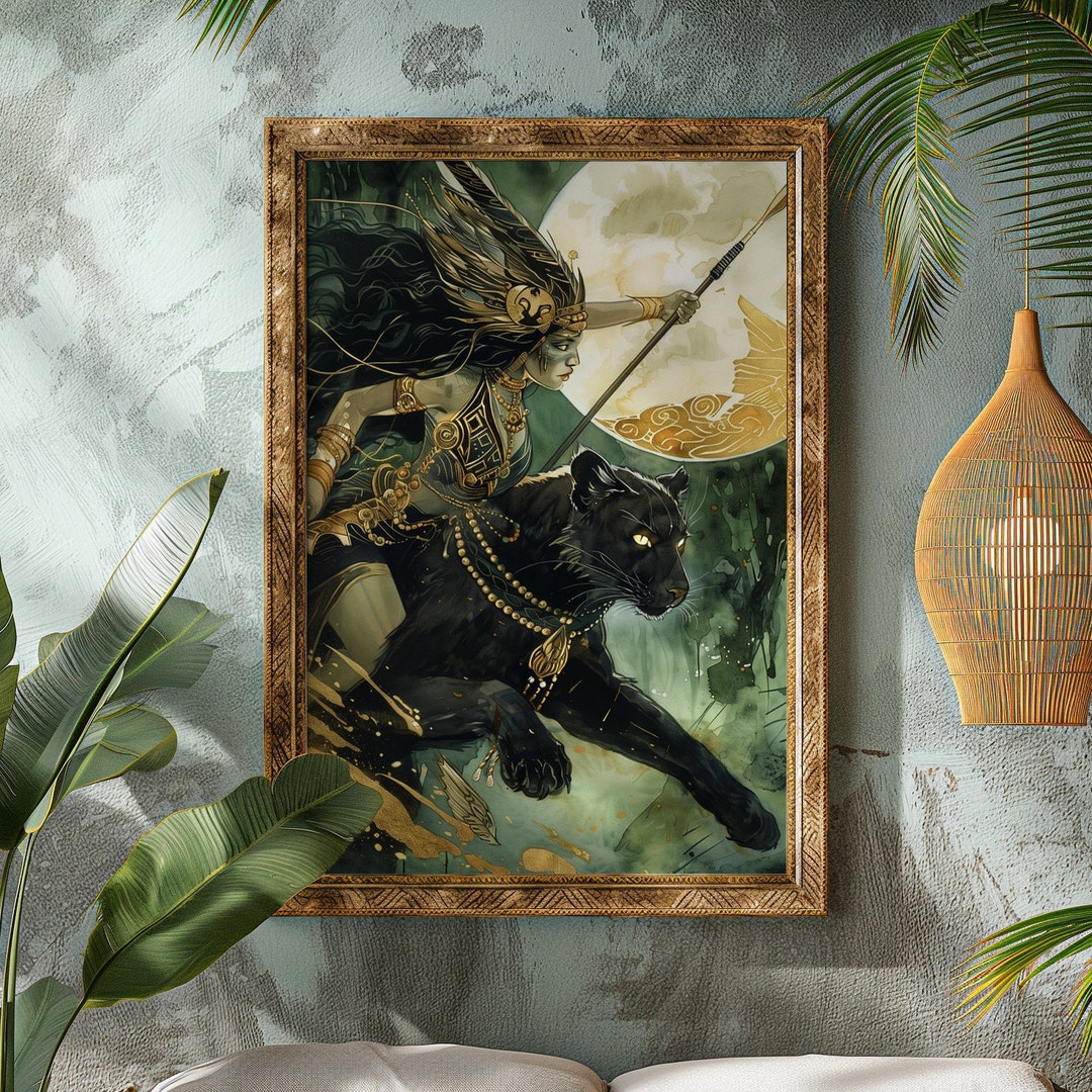Awilix and Panther Matte Print Divine Mayan Goddess Art Print Awilix ...