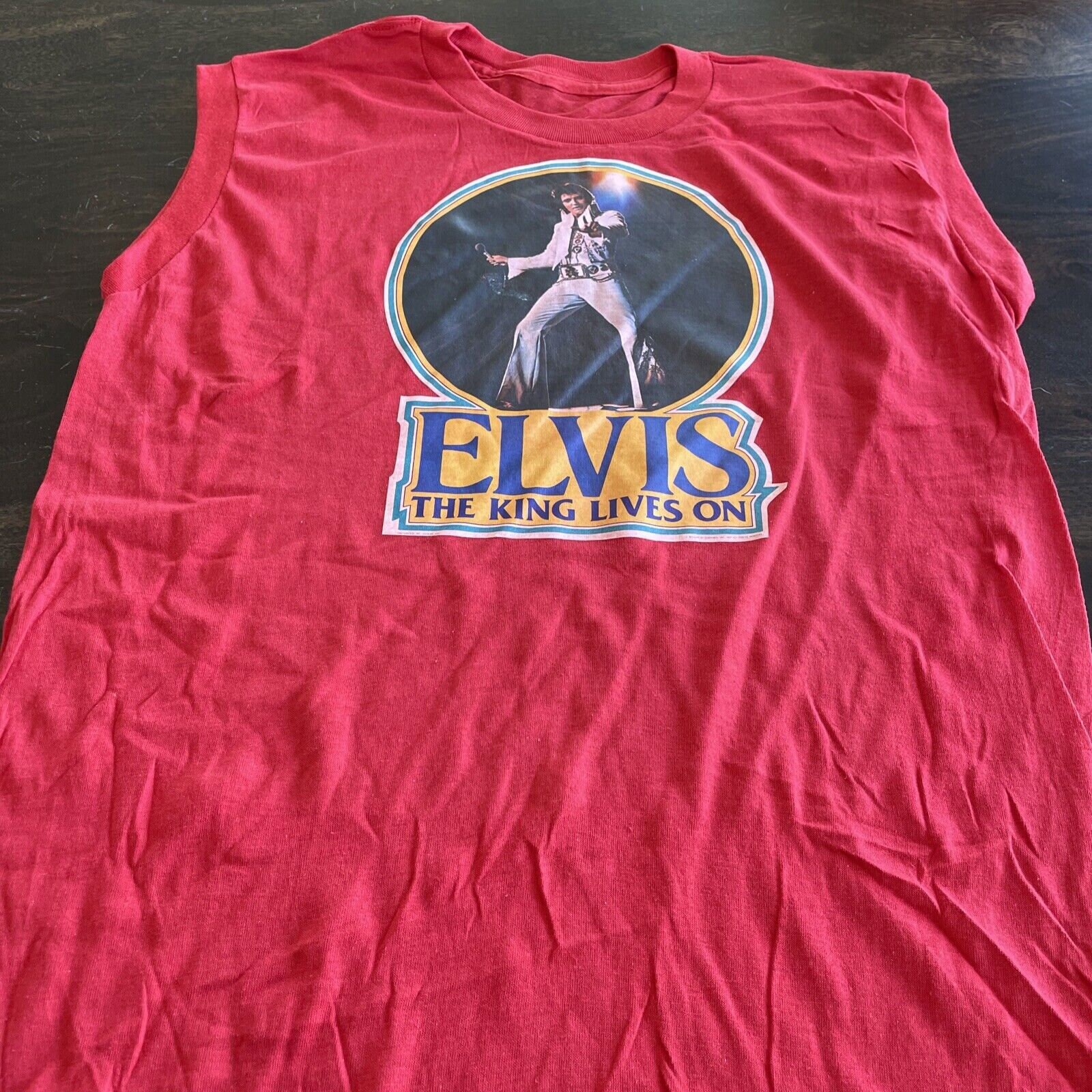 Vintage 1977 Elvis the King Lives on Muscle Tshirt Red M Single Stitch ...