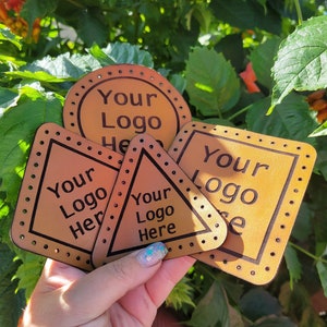 XL Custom Logo or Name Brown Leather Patch With Stitching Holes Perfect ...