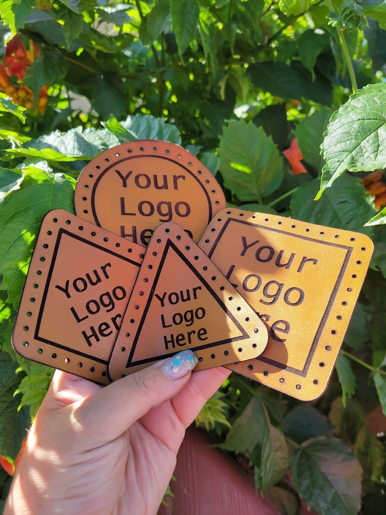 XL Custom Logo or Name Brown Leather Patch With Stitching Holes Perfect ...