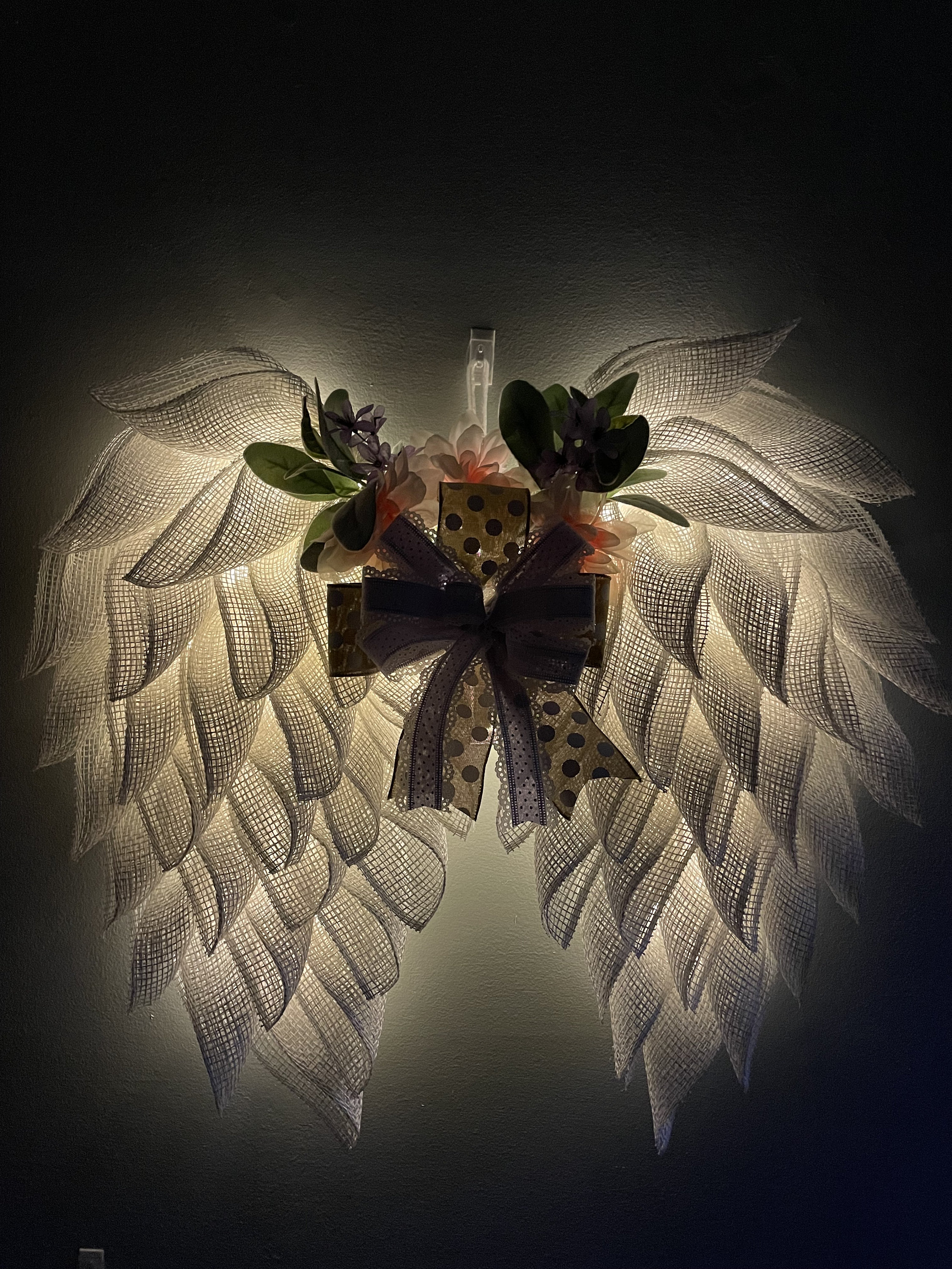 Lighted Angel Wings Wreath Memorial Luminary in Loving Memory LED Fairy ...