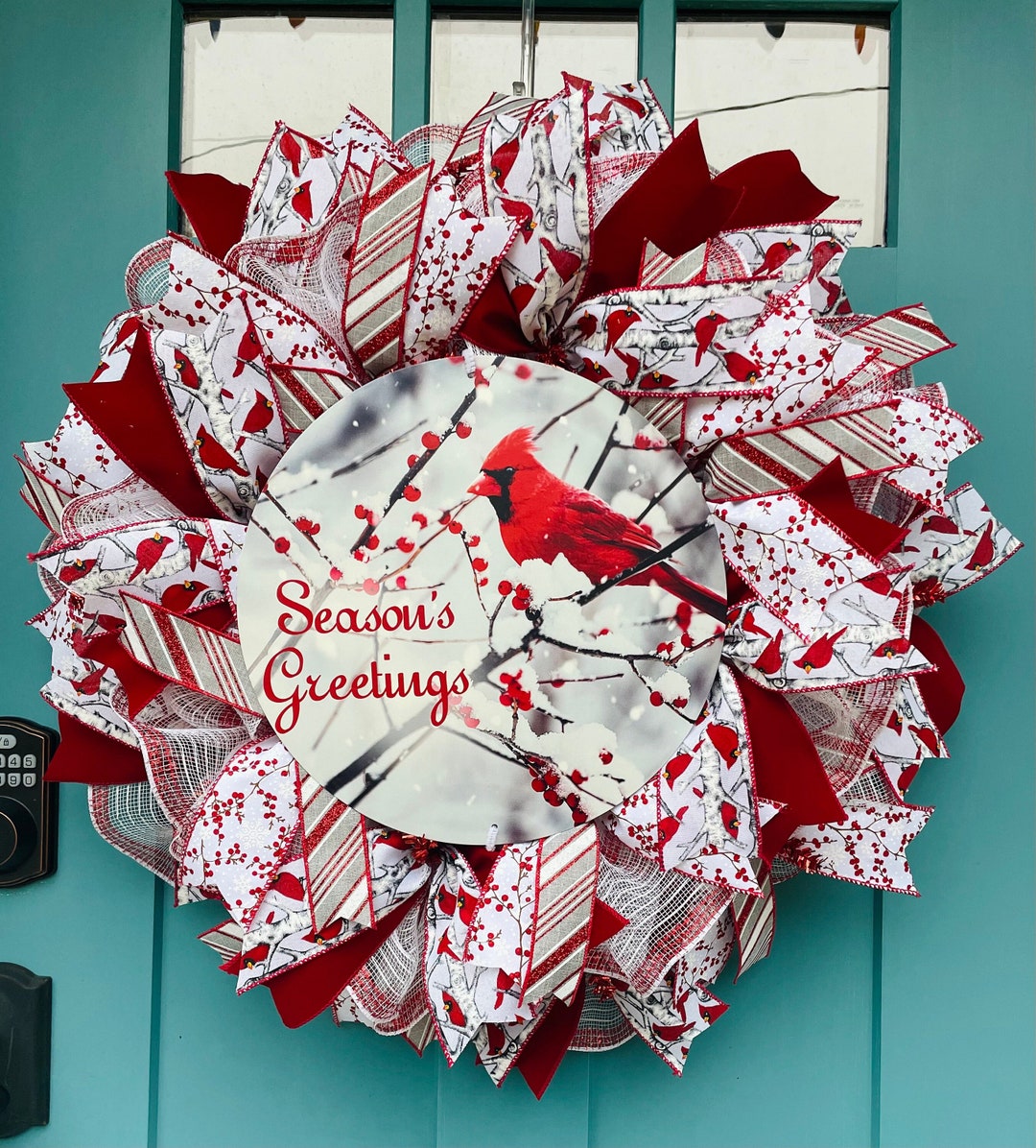 Cardinal Christmas Wreath: Winter Red Bird Holiday Front Door Decor - Etsy
