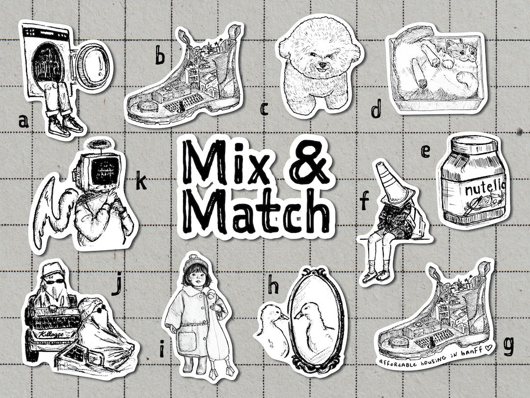 Mix & Match Stickers Matte Vinyl Sticker Charcoal Art Cool Sticker ...