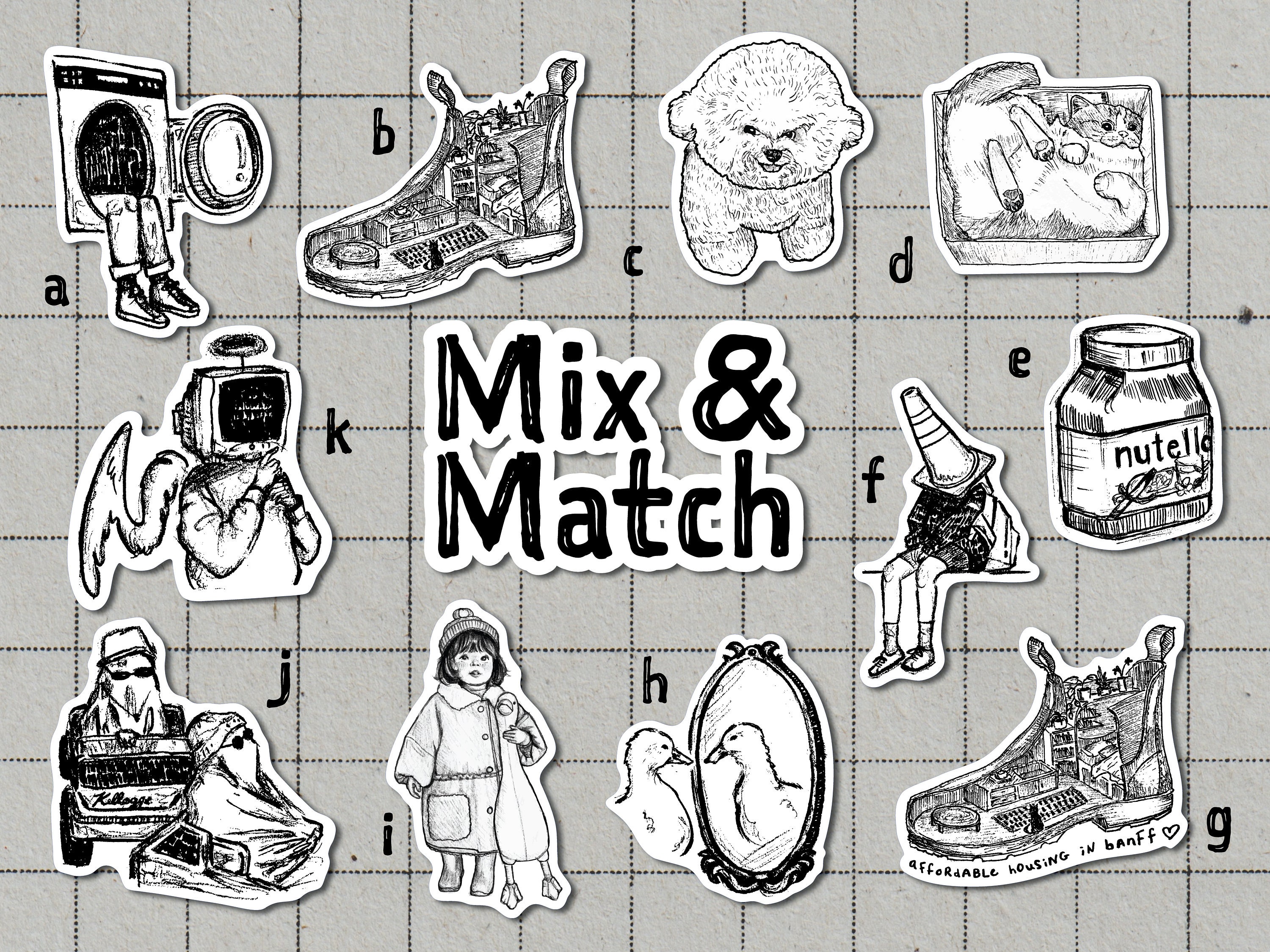 Mix & Match Stickers Matte Vinyl Sticker Charcoal Art Cool Sticker ...