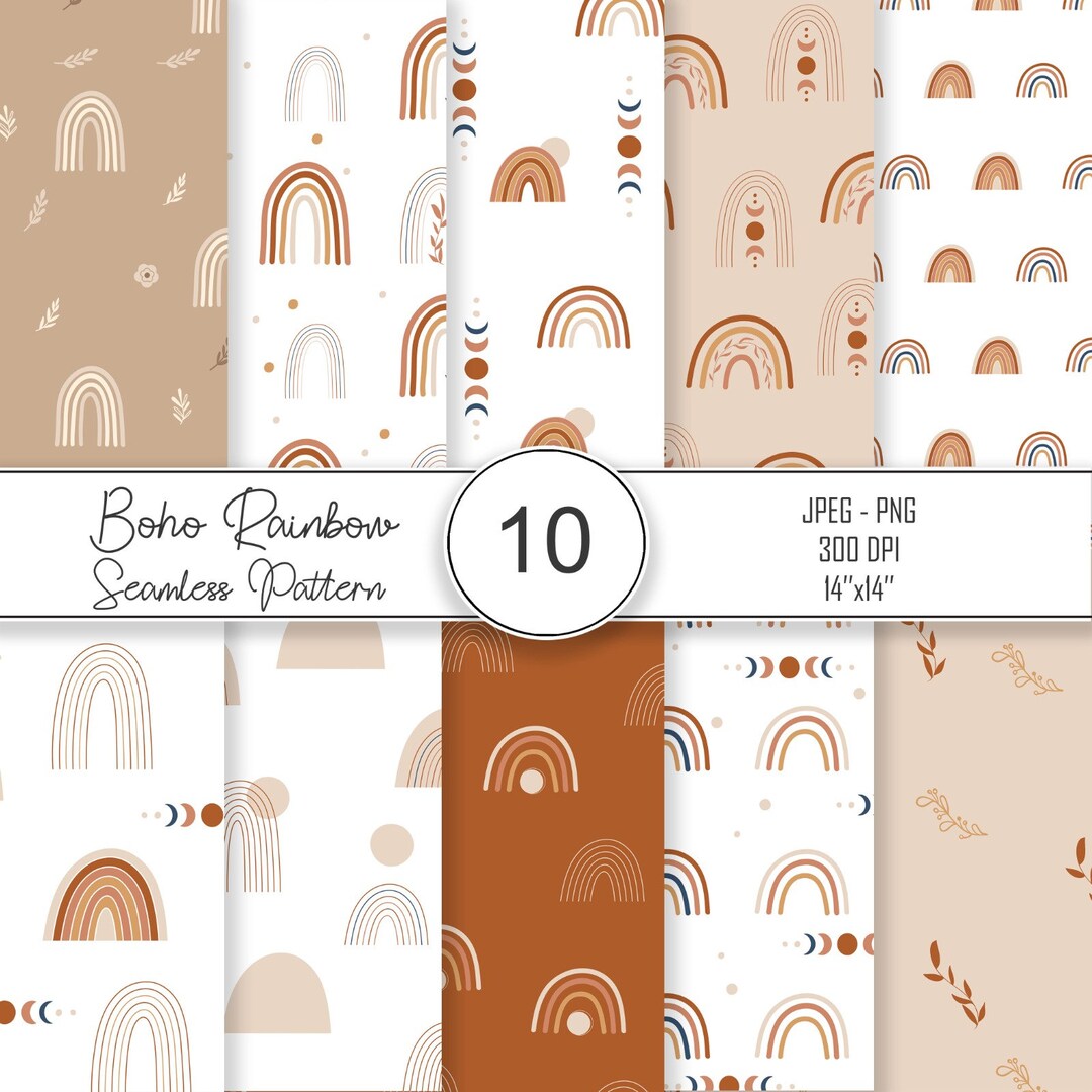 Boho Rainbow Digital Paper, Seamless Pattern, Rainbow, Wallpaper ...