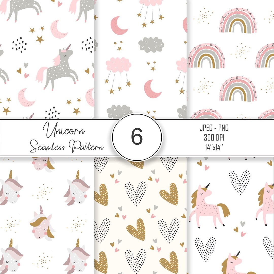 Unicorn Digital Paper, Seamless Pattern, Rainbow, Wallpaper, Backround ...