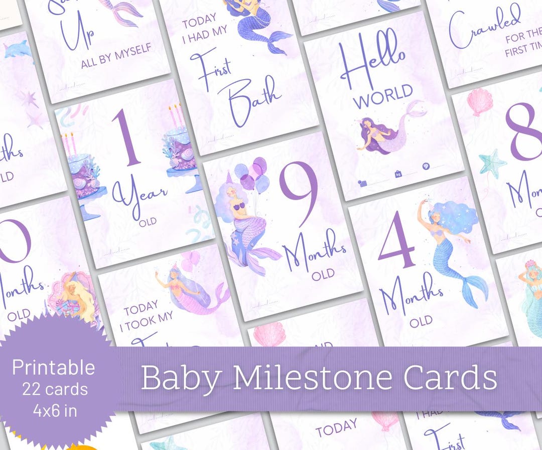 Mermaid Baby Milestone Cards | Printable Monthly Baby Cards | Digital ...