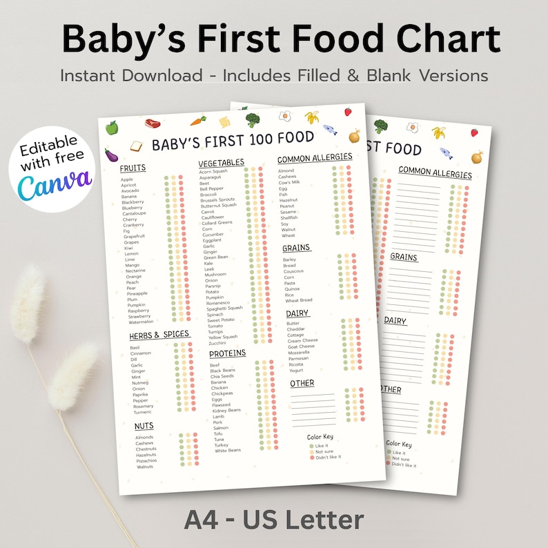 Baby's First Foods Tracker | 100 Foods Chart | Printable PDF - Etsy
