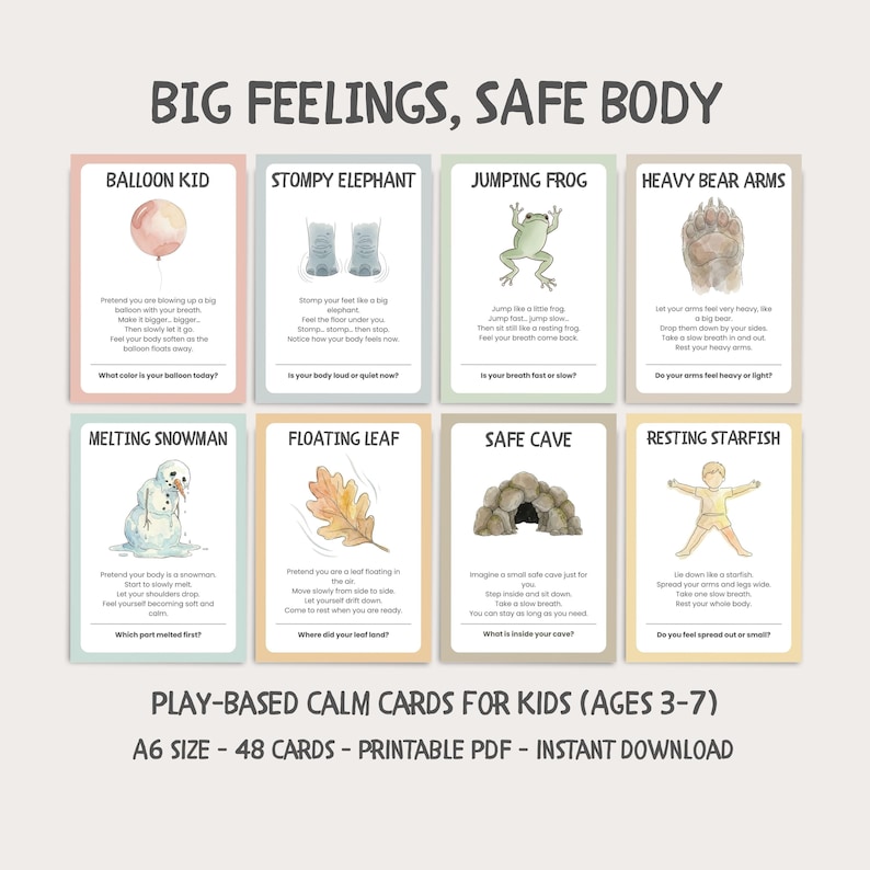 Big Feelings Safe Body Cards for Kids | Calm Down Cards | Emotional ...