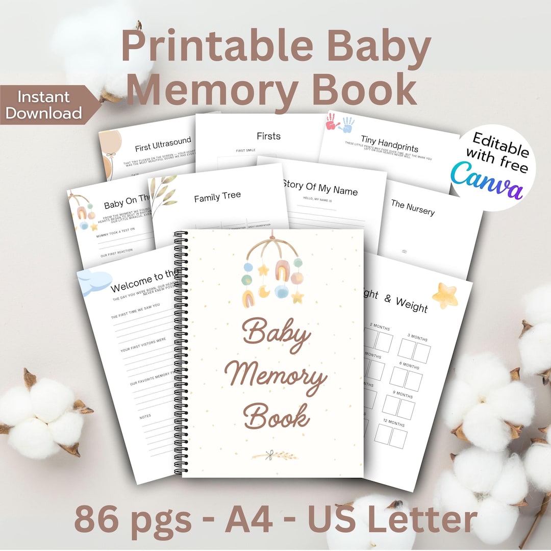 Editable Baby Memory Book Canva Template, Gender Neutral Milestone ...