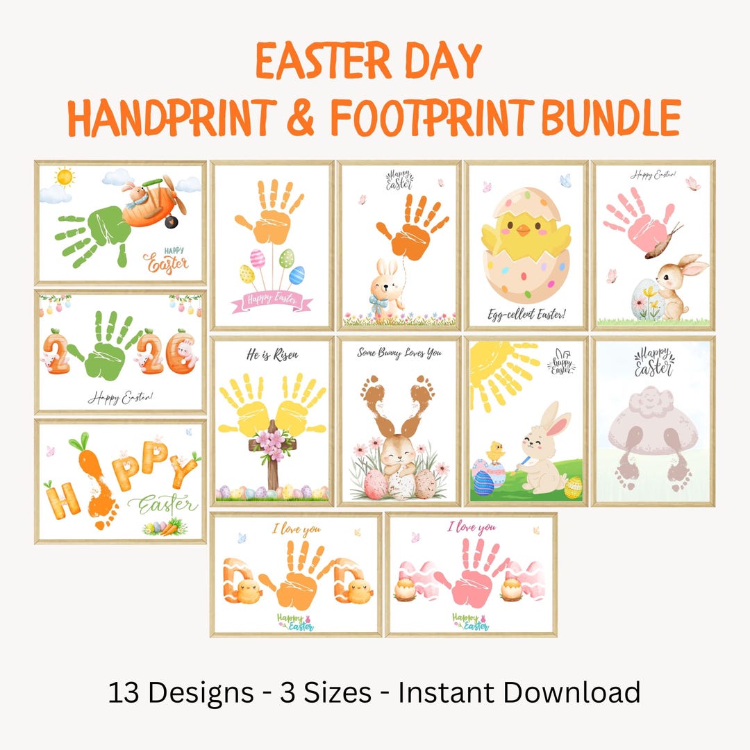 Easter Handprint Footprint Craft Bundle, Easter Kids Craft Printable ...