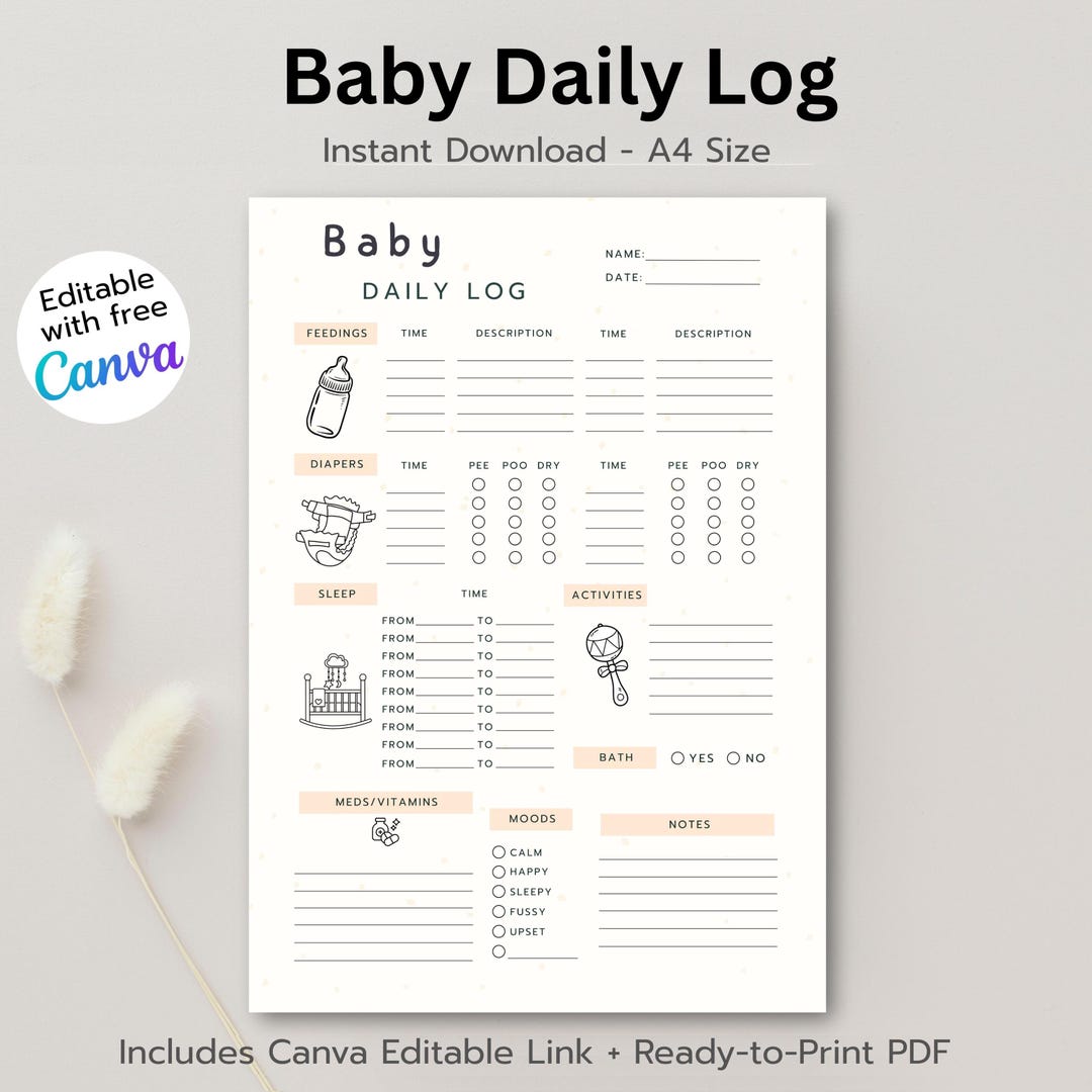 Editable Baby Daily Log – Canva Template | Newborn Care Tracker ...