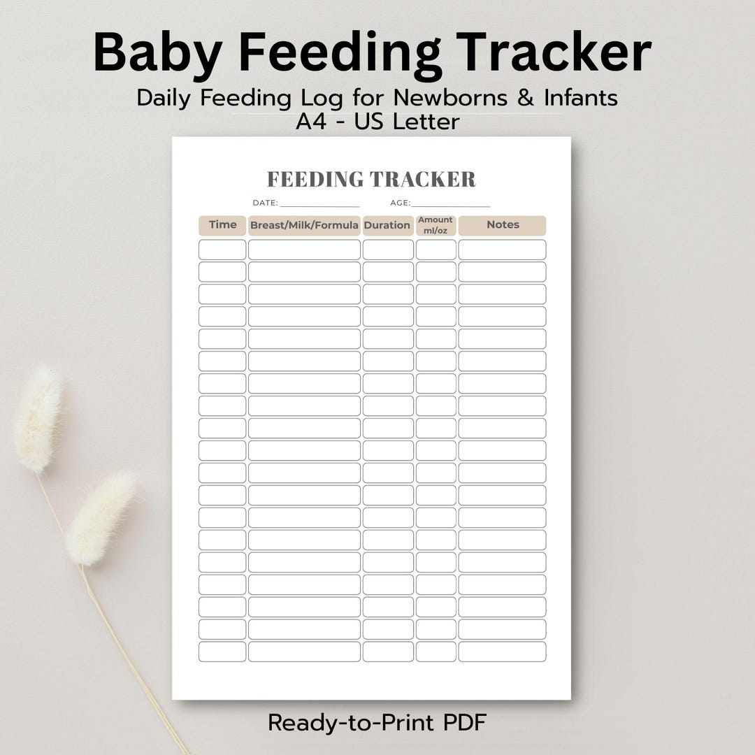Baby Feeding Tracker Printable, Daily Log for Newborns, Breast Milk ...