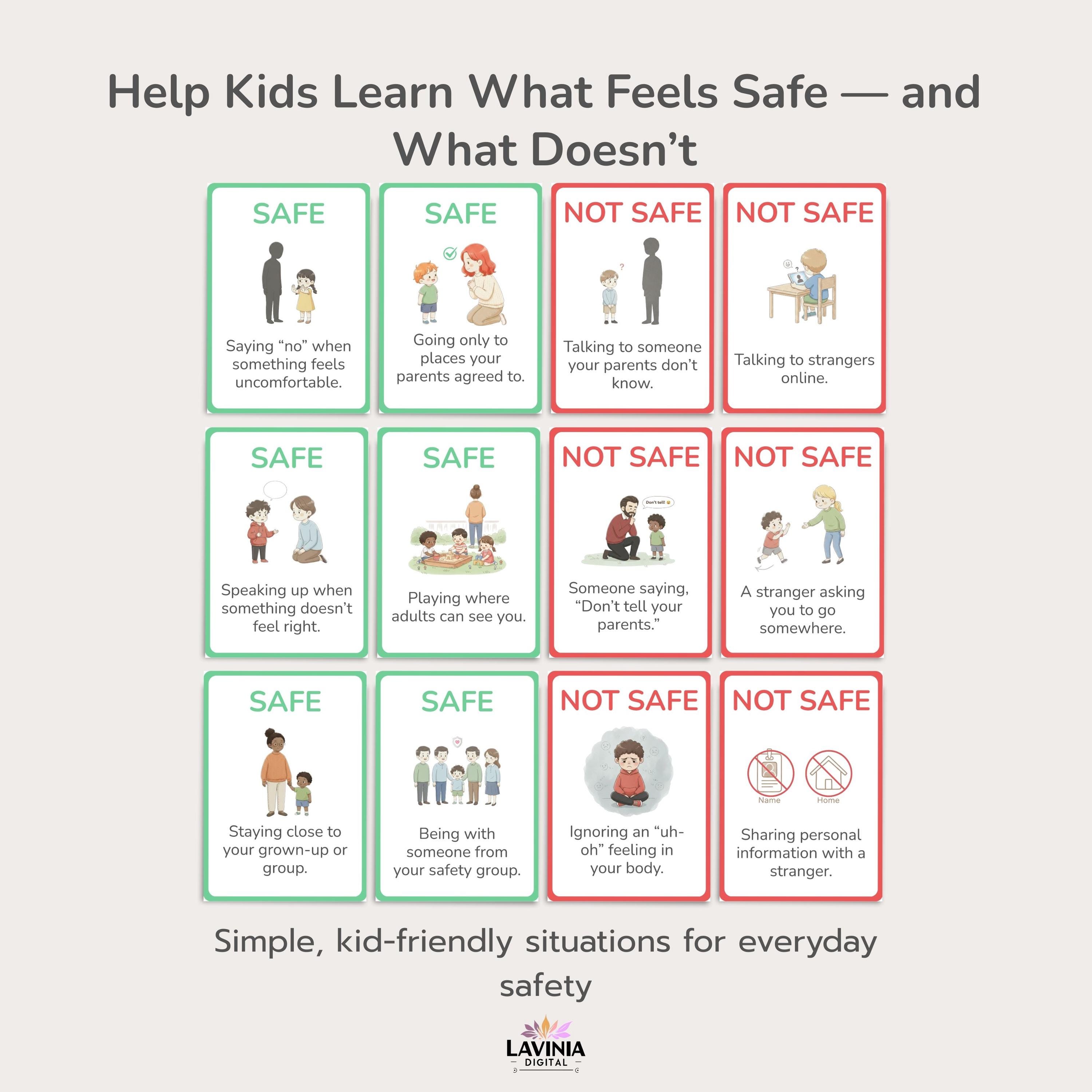 Safe Vs Not Safe Situations Cards for Kids | Body Safety - Big Feelings ...