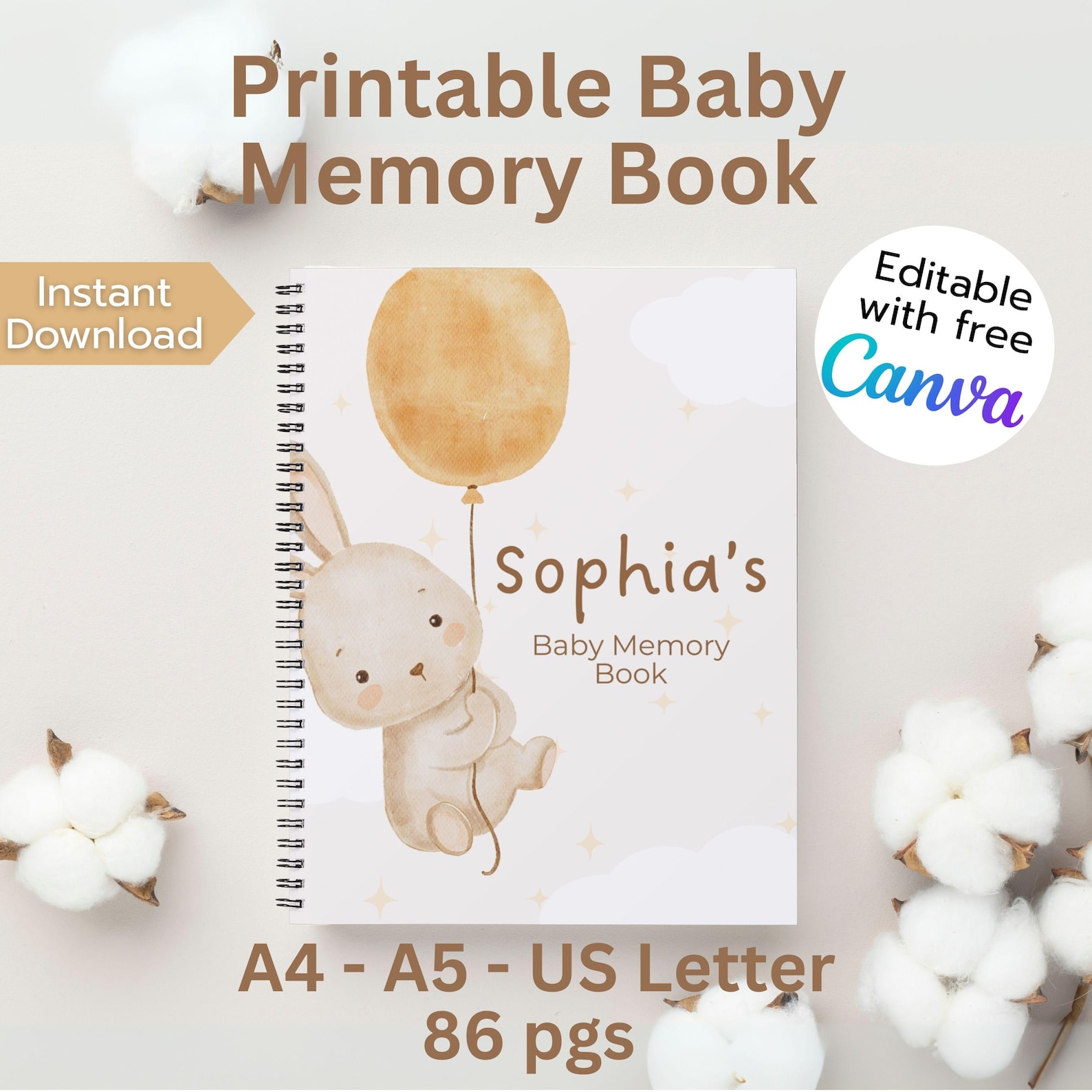 Editable Baby Memory Book Canva Template: Gender Neutral Milestone ...