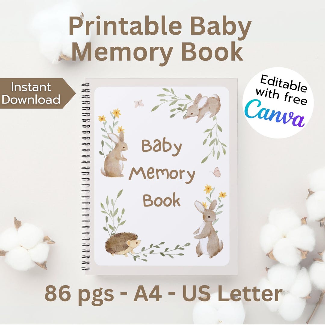 Printable Baby Memory Book | Editable Baby Milestone Journal | Woodland ...