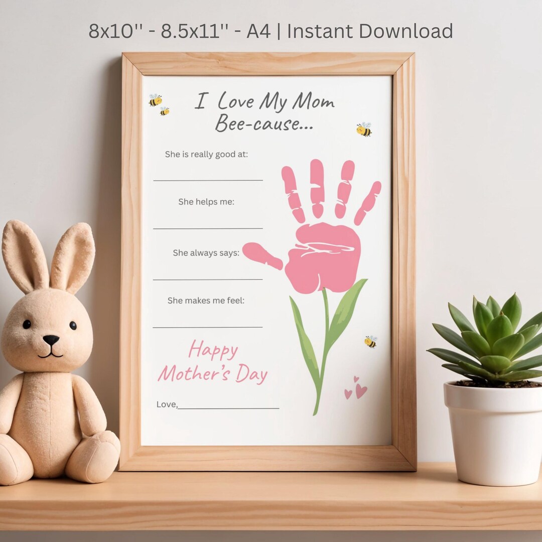 Mother’s Day Handprint Craft Printable, I Love My Mom Bee-cause, Kids ...