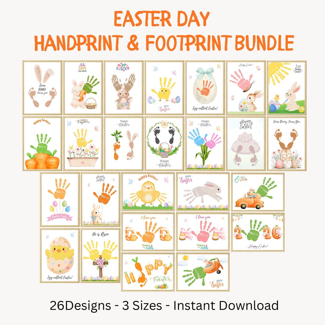 Easter Handprint Footprint Craft Bundle, 26 Easter Handprint Art Prints ...
