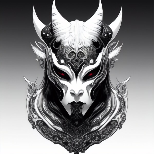 Black and White Oni Mask - Etsy