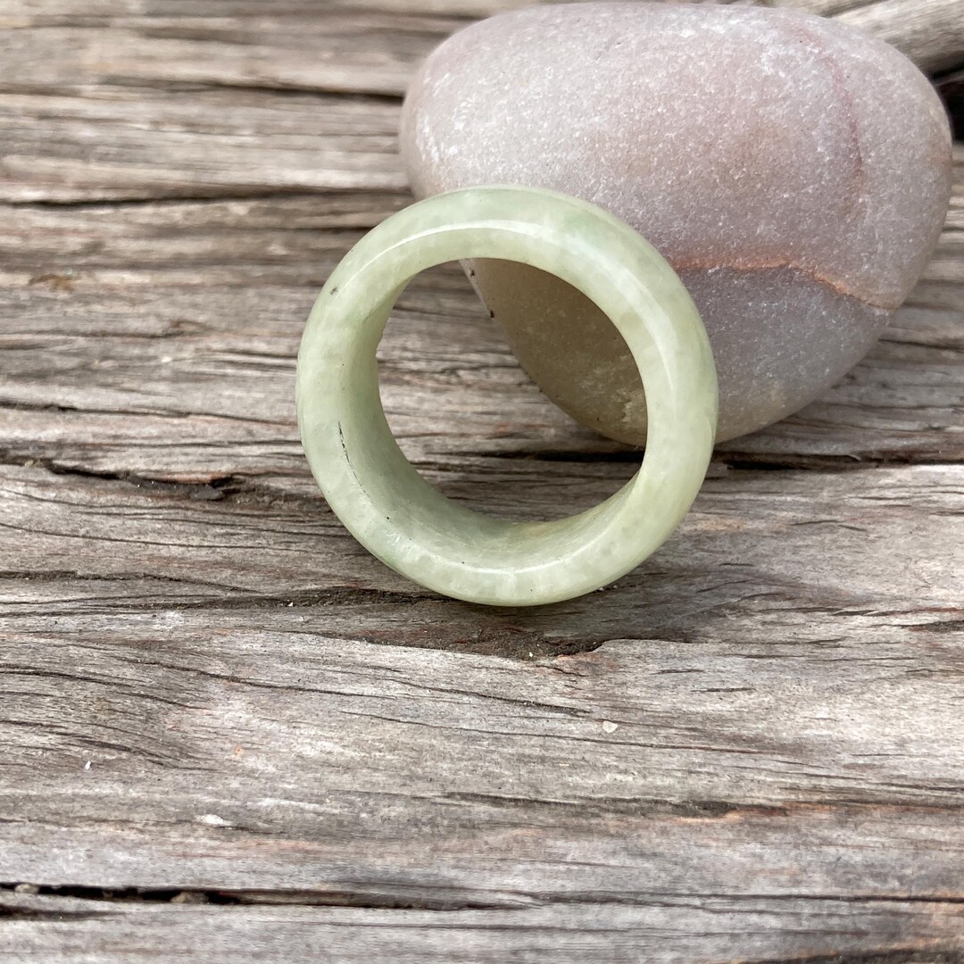 Wide Band Jade Ring Light Green Love Stone Jewelry Size 10 - Etsy