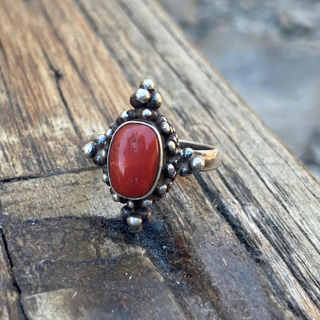 Natural Coral Silver Ring Ethnic Design Jewelry SZ 6.5 - Etsy