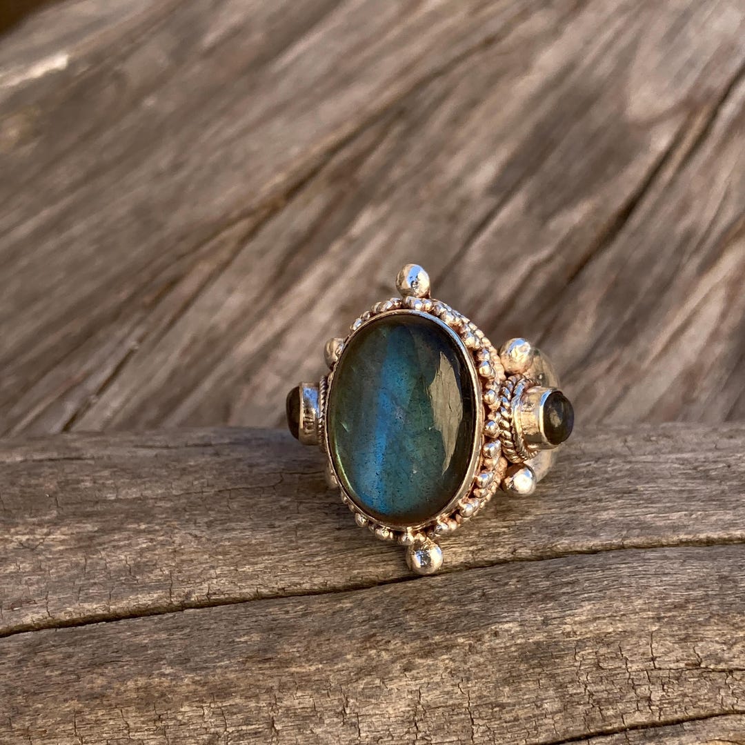 Labradorite Sterling Silver Ring Statement Jewelry - Etsy