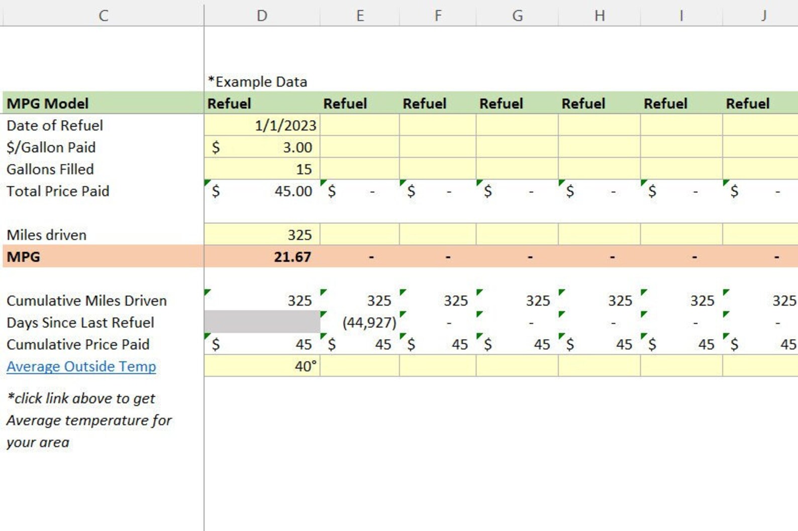 MPG Spreadsheet Tracker Simple Spreadsheet Download (Download Now) - Etsy