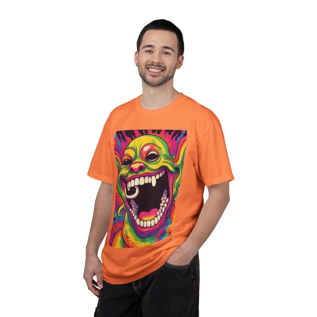 Psychedelic Laughing Monster T-shirt | Neon Grotesque Face Art - Etsy