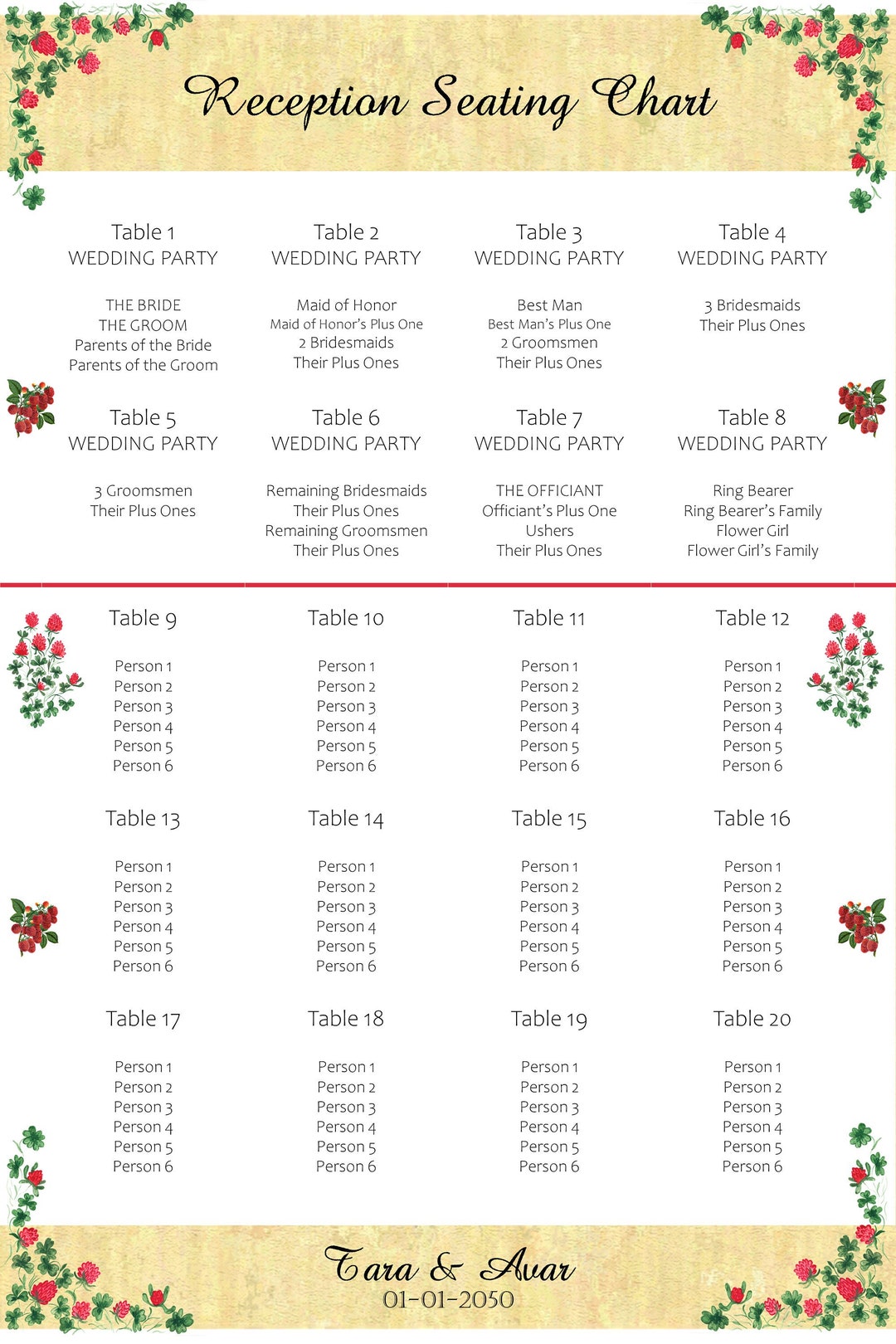 36" X 24" Wedding Reception Seating Charts (digital Printable Download ...
