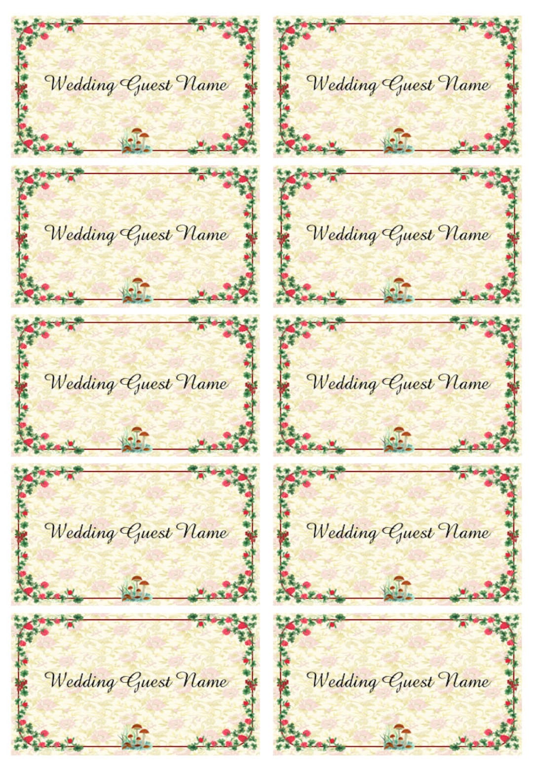 Wedding Place Cards (digital Printable Download) | Raspberries & Clover ...