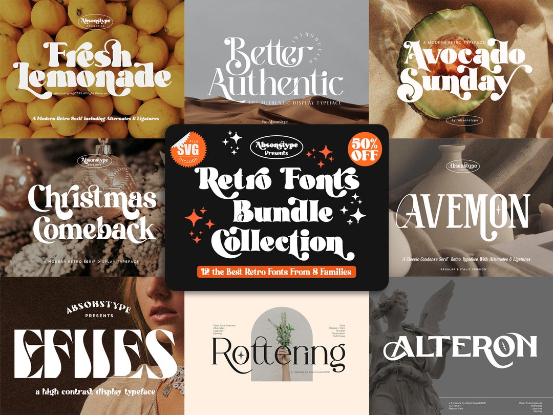 Retro Fonts Bundle Collection - Retro Font, Groovy Fonts, Cricut Font ...