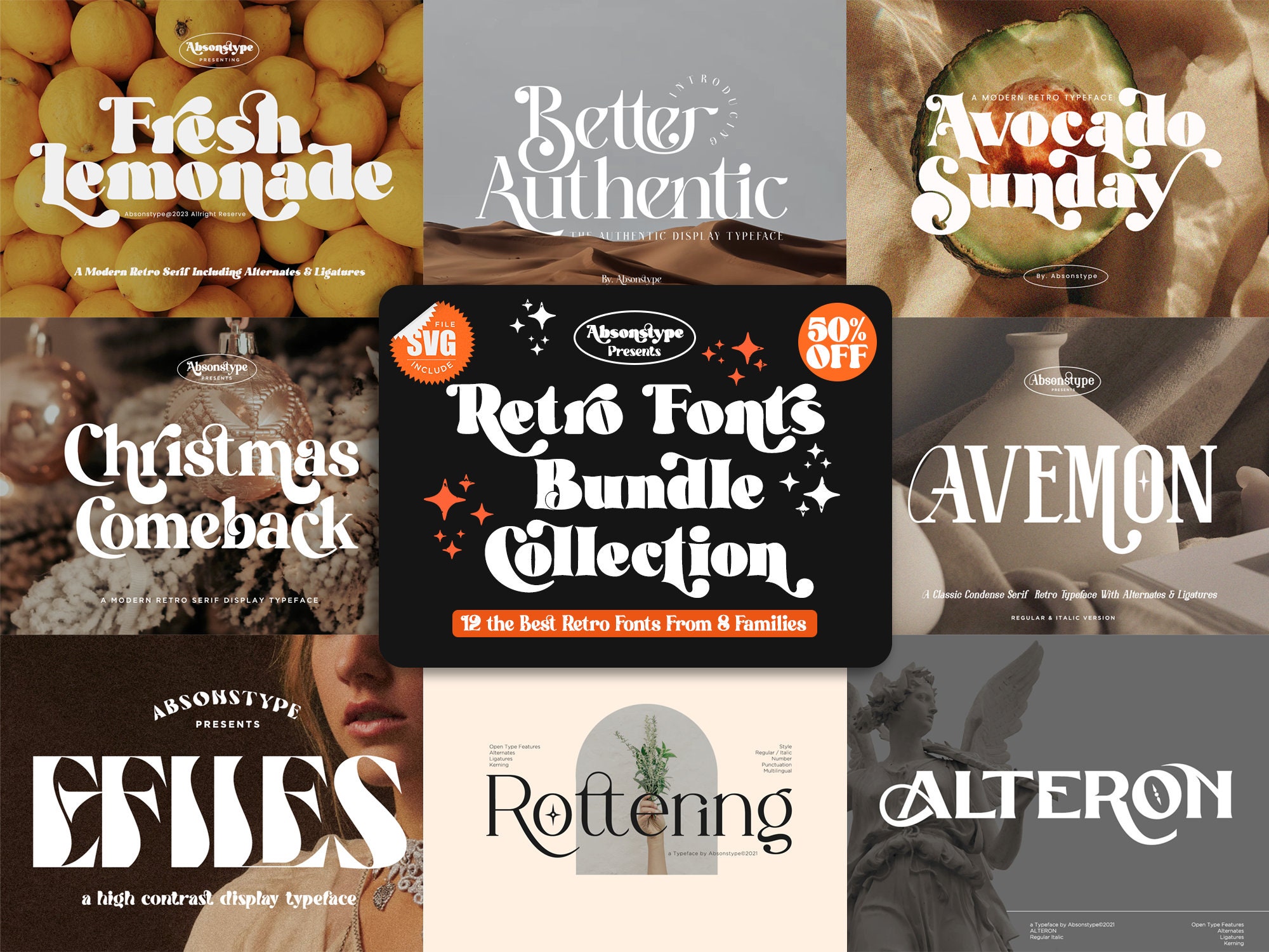 Retro Fonts Bundle Collection Retro Font, Groovy Fonts, Cricut Font ...