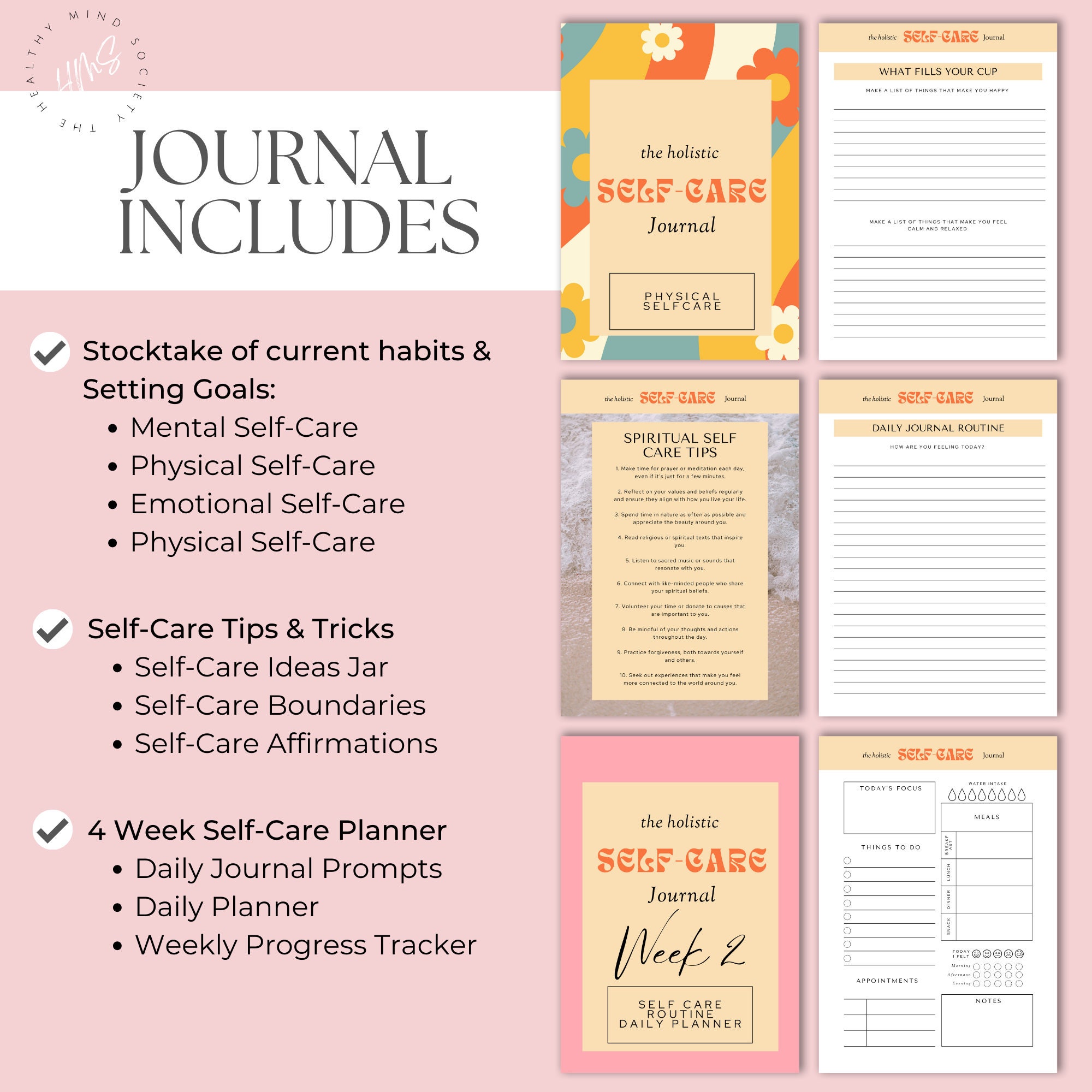 The Holistic Self-care Journal Digital Canva Workbook, Self Love Planner, Mental Health Wellness ...