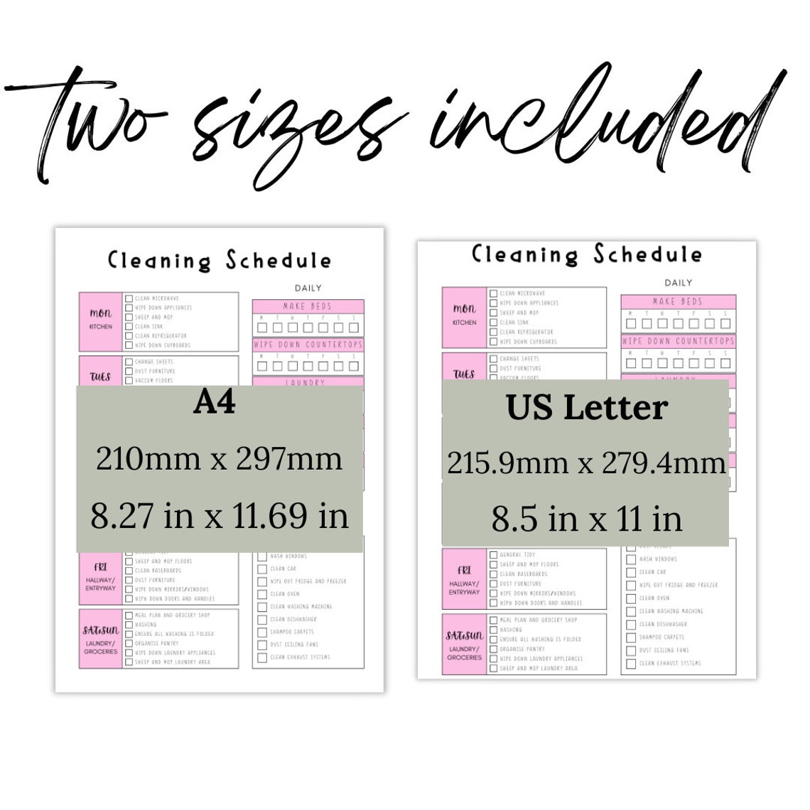 Printable Cleaning Schedule/checklist A4 and US Letter Sizes PDF ...