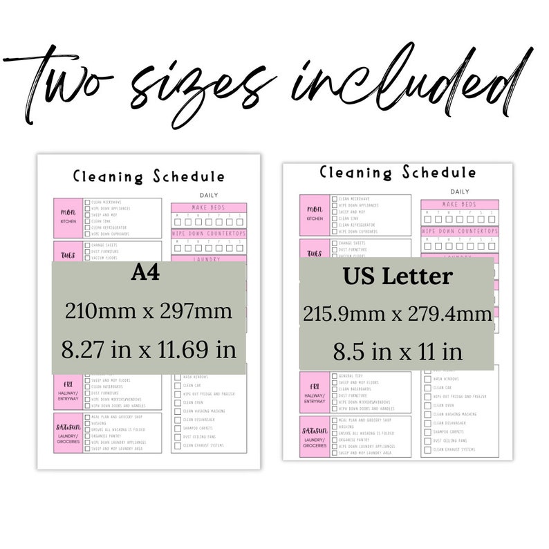 Printable Cleaning Schedule/checklist A4 and US Letter Sizes PDF ...