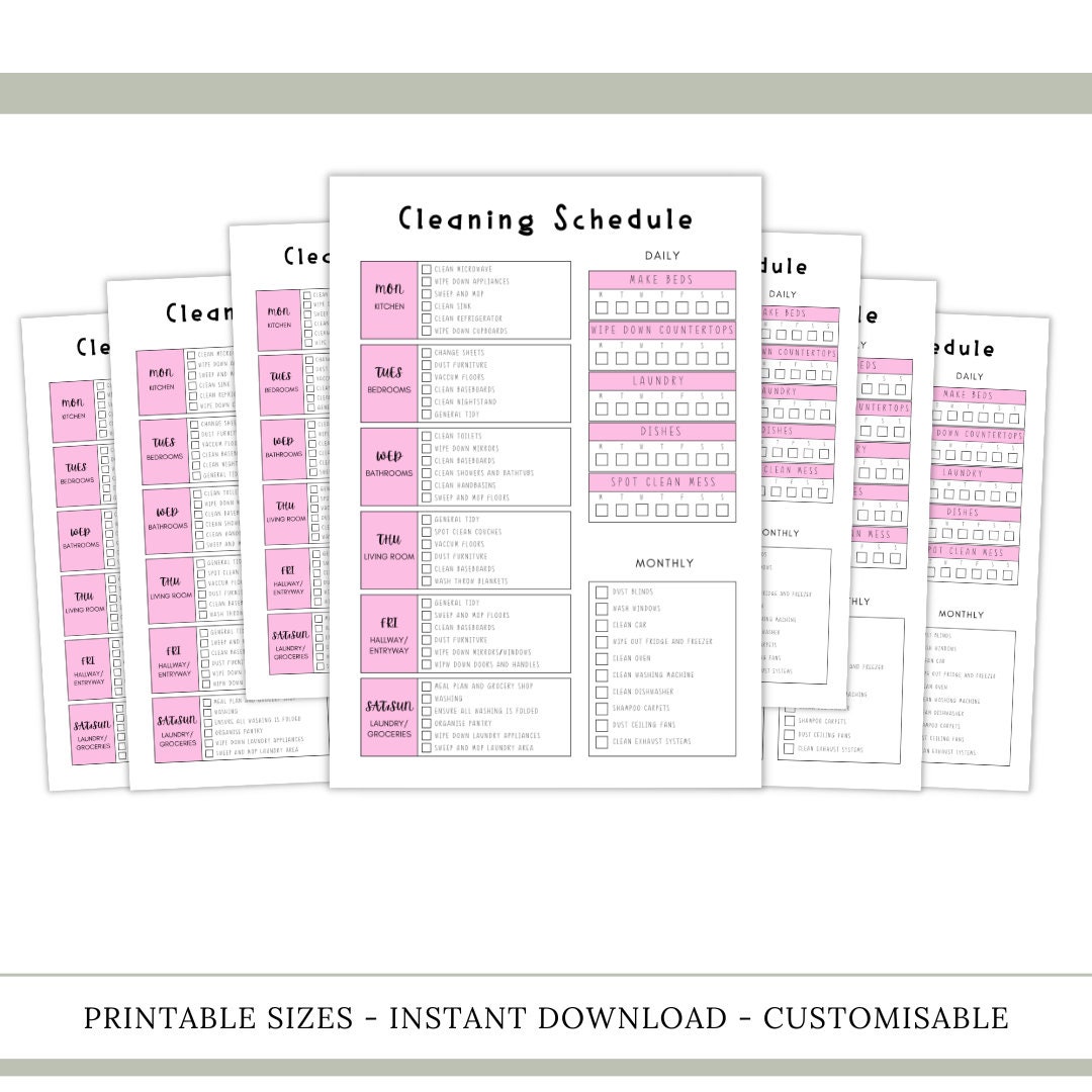 Printable Cleaning Schedule/checklist A4 and US Letter Sizes PDF ...