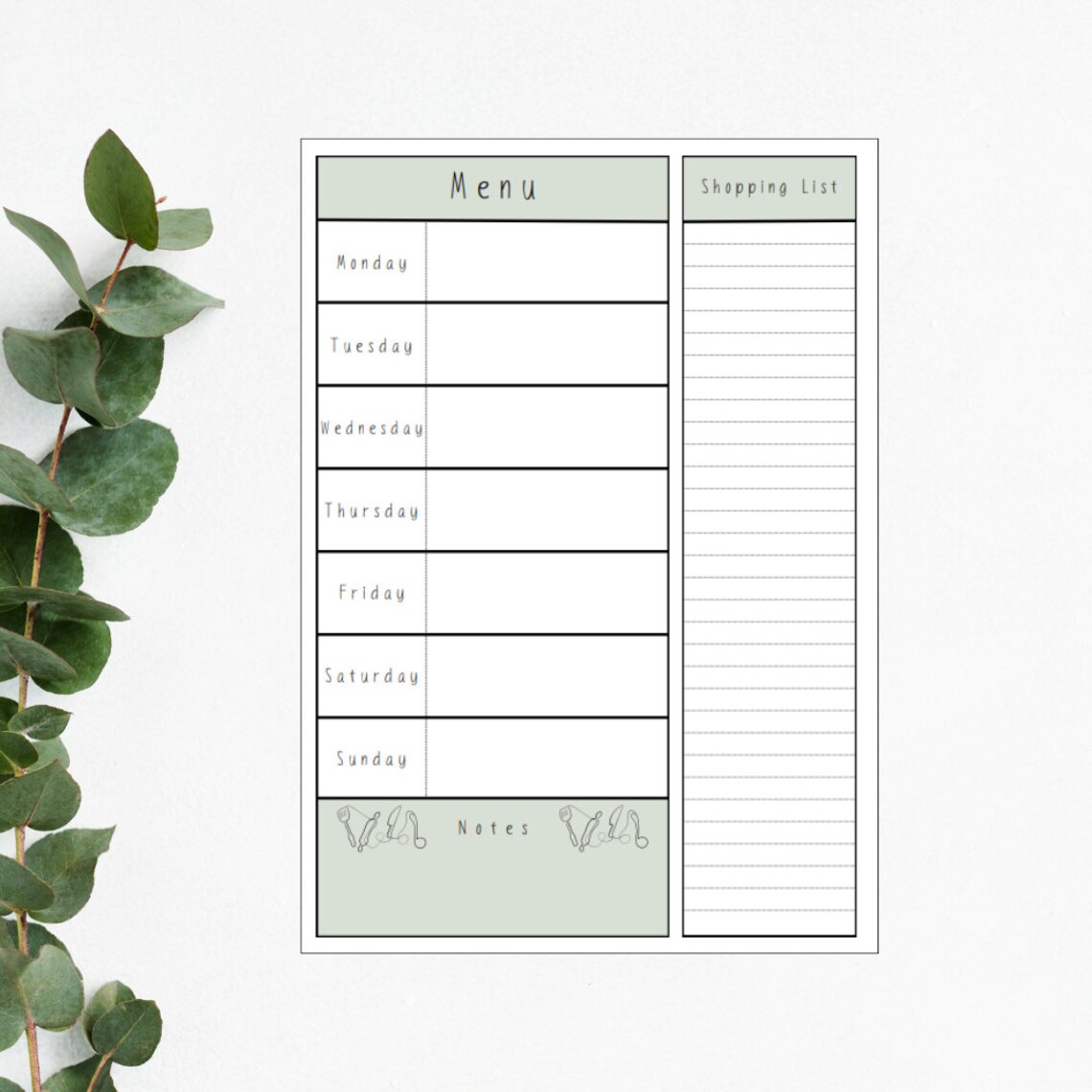 Printable Weekly Menu Planner in Green With Shopping List - Etsy Australia