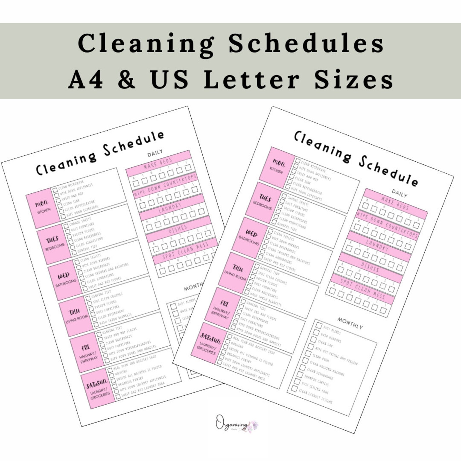 Printable Cleaning Schedule/checklist A4 and US Letter Sizes PDF ...