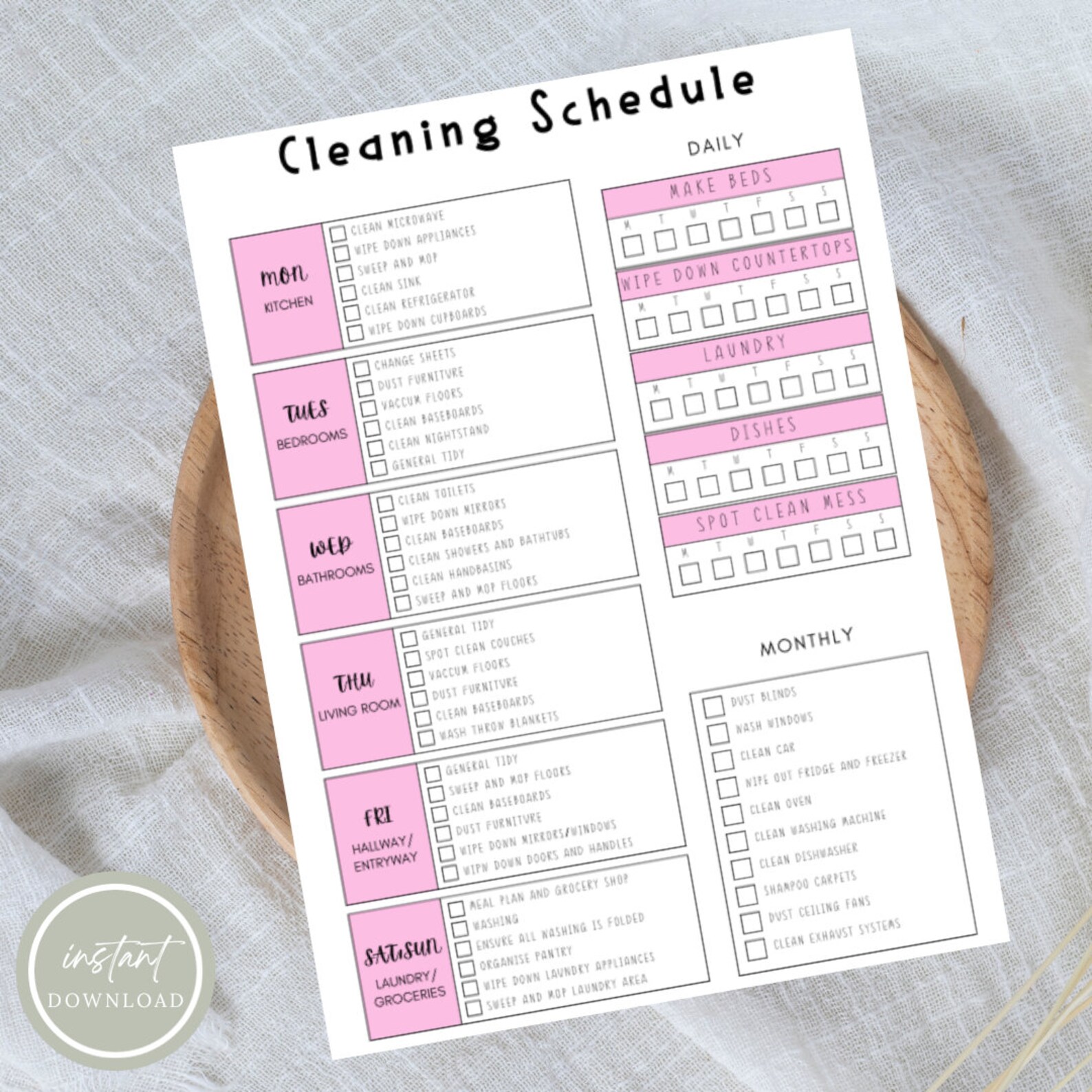Printable Cleaning Schedule/checklist A4 and US Letter Sizes PDF ...