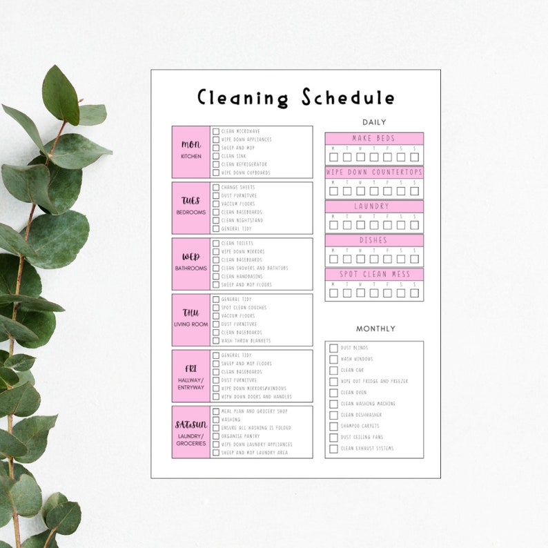 Printable Cleaning Schedule/checklist A4 and US Letter Sizes PDF ...