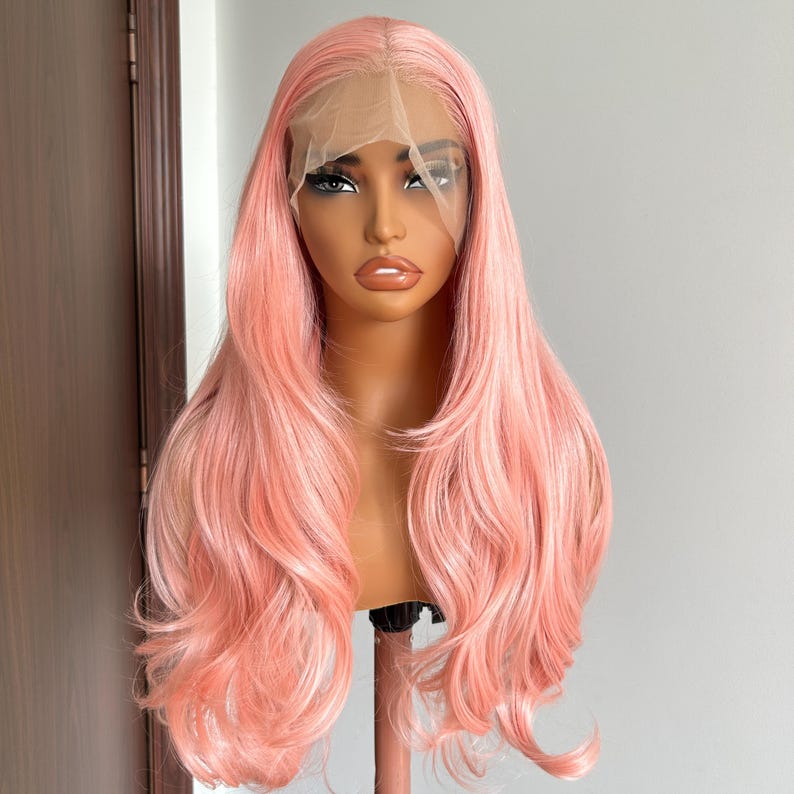 Layered Pink Wavy Wig, 13x4 Lace Frontal, Heat Resistant - Etsy