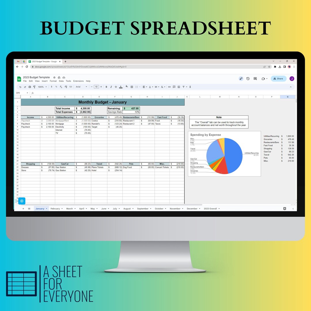 Simple Monthly Budget Template Google Sheet - Etsy